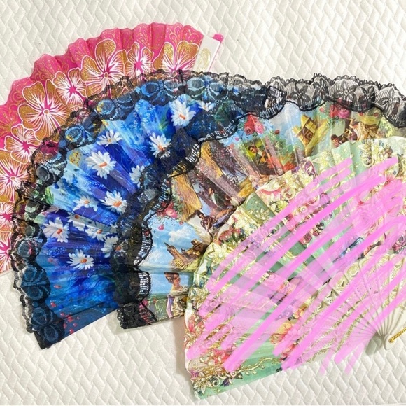 Accessories | 3 Fabric Handheld Foldable Victorian Fans Nwt And Used ...